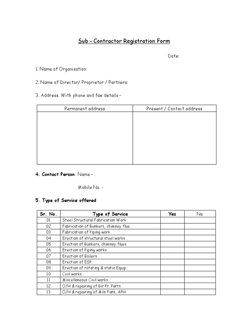 Contractor Registration Form | Download Free PDF | Chimney | Machinist