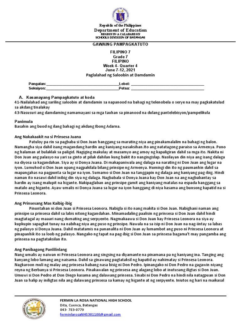 LAS Filipino 7 4th-Quarter Week4 | PDF