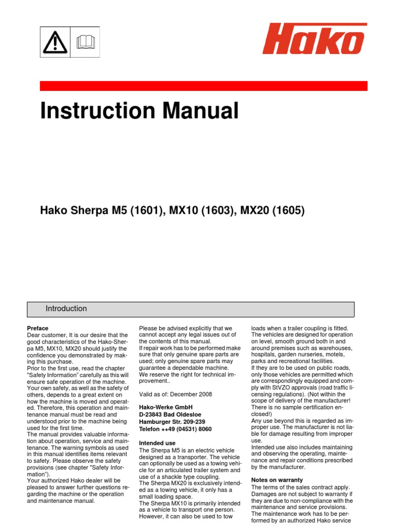 Hako Sherpa M5/MX Series Manual | PDF | Trailer (Vehicle) | Vehicles