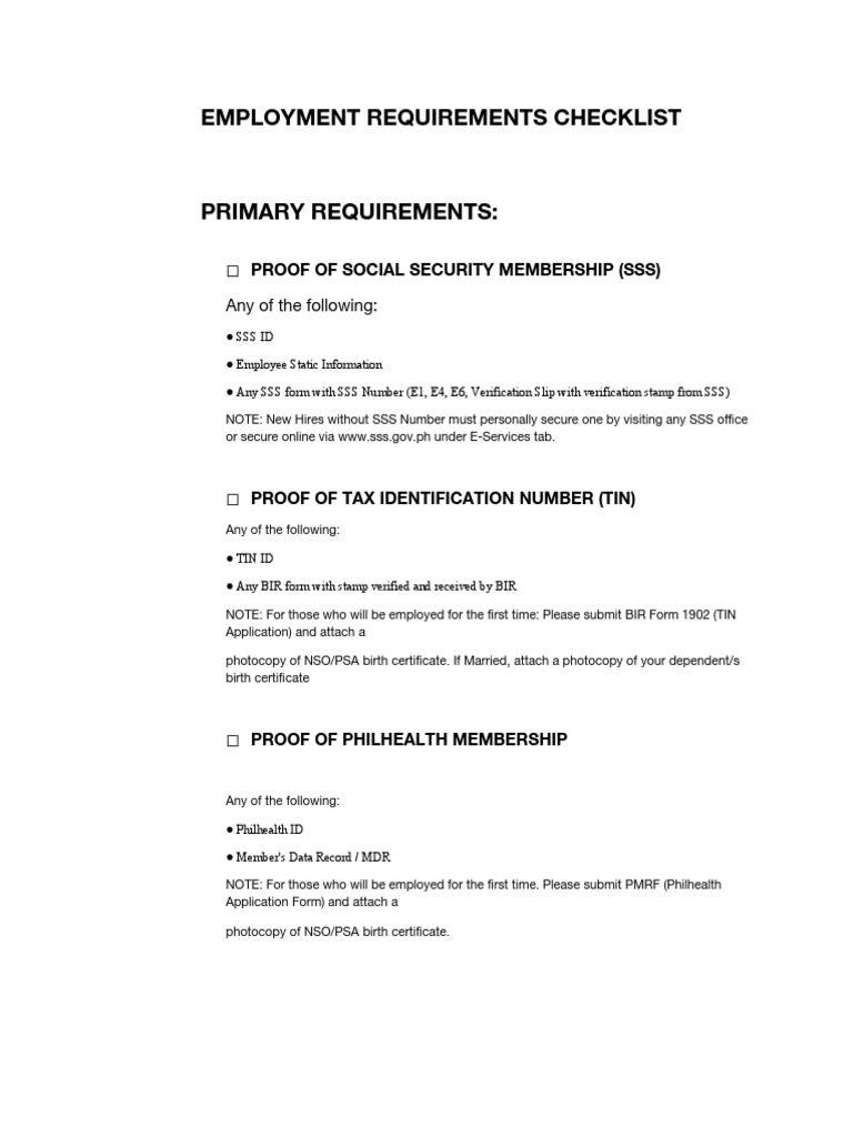 PRE-EMPLOYMENT CHECKLIST (FOR NEW HIRE) | PDF | Payroll Tax | Government