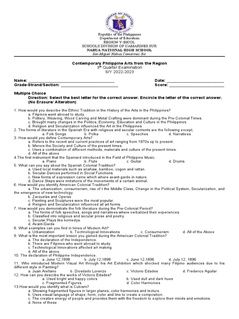 3rd Quarter Test Question CPAR | Download Free PDF | Philippines ...