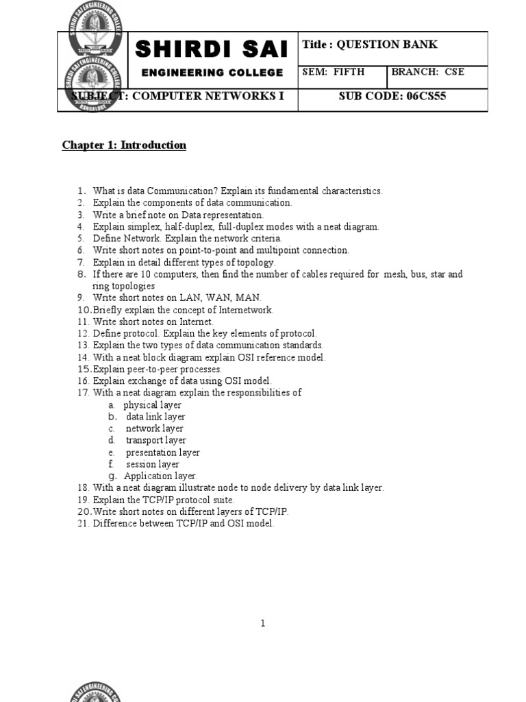 CSE Networks Question Bank | PDF | Osi Model | Multiplexing
