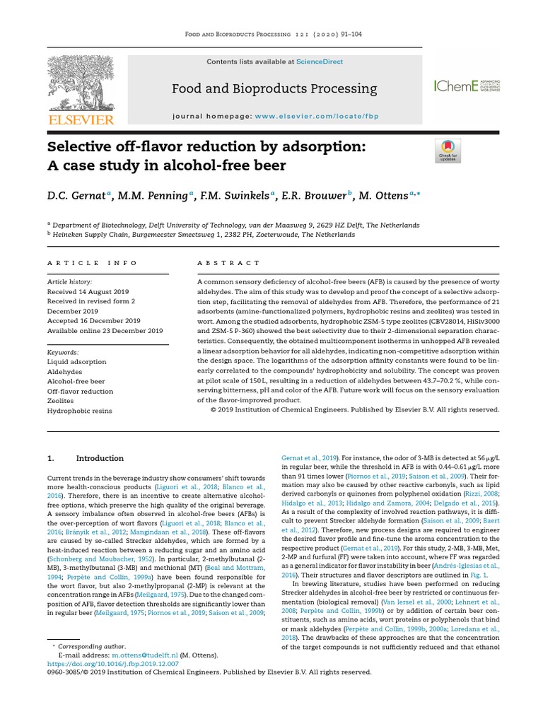 Selective Off-Flavor Reduction by Adsorption A Case Study in Alcohol ...