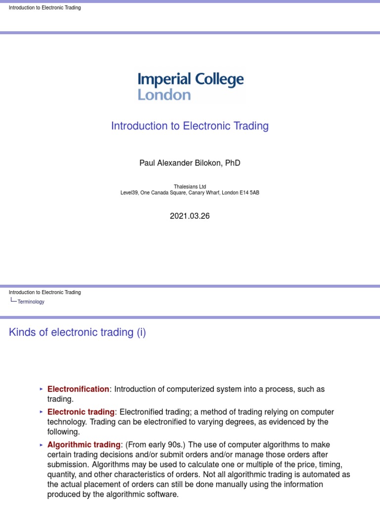 10 Introduction To Electronic Trading | PDF | Algorithmic Trading ...