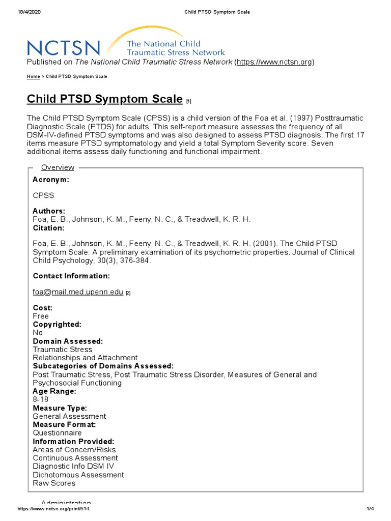 Child PTSD Symptom Scale | PDF | Validity (Statistics) | Psychological ...