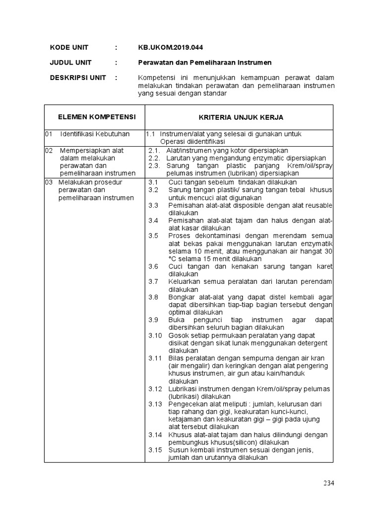 SKKNI - kb.UKOM.2019.044 Perawatan Dan Pemeliharaan Instrumen OK | PDF
