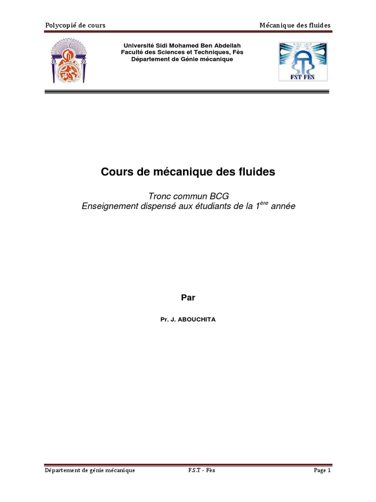 Polycopi de Cours de Mcanique Des Fluides TC BCG | PDF | Pression | Athérosclérose