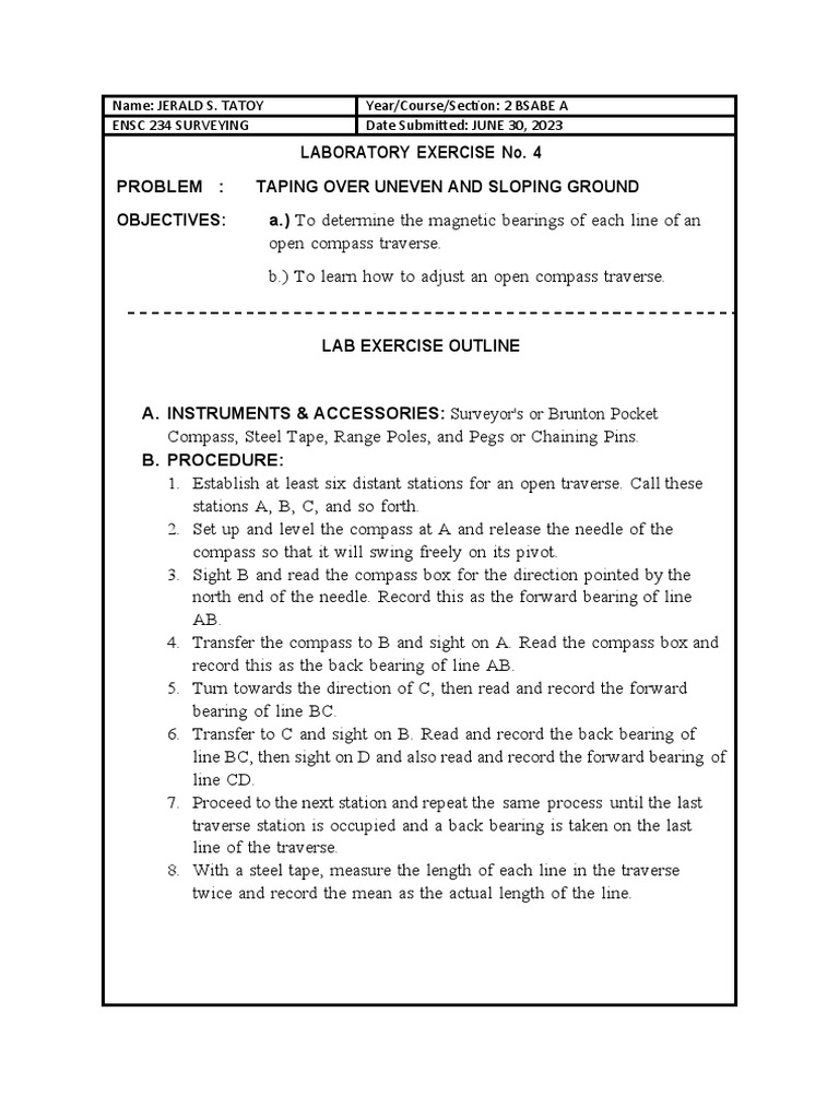 Lab 4 Ensc | PDF | Compass | Surveying