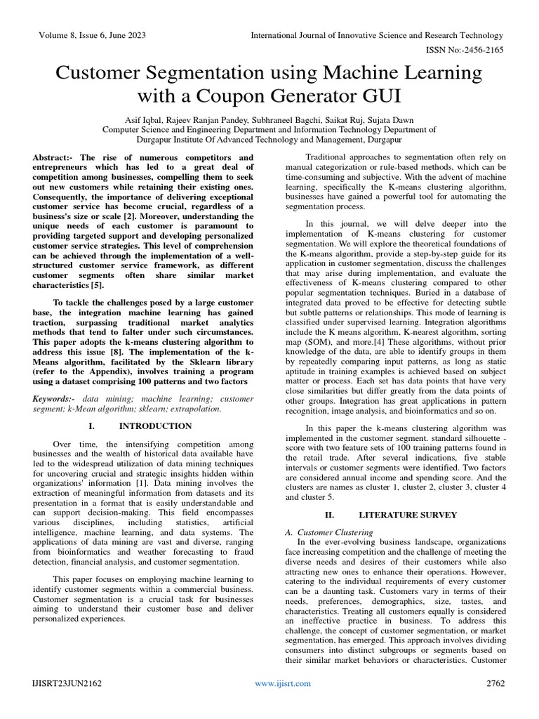 Customer Segmentation Using Machine Learning With A Coupon Generator GUI | PDF | Cluster ...