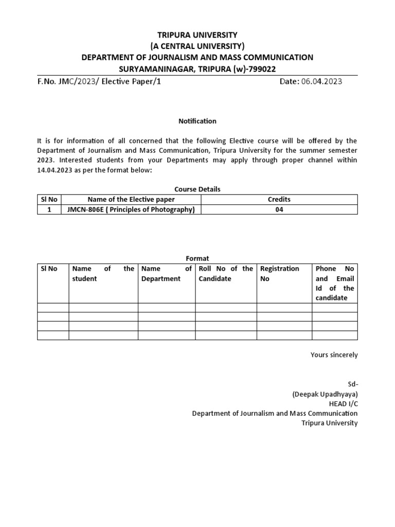 JMC Elective Paper 2023 | PDF
