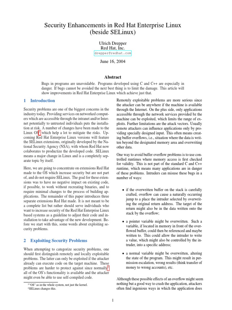 Security in Red Hat Enterprise Linux Other Than Selinux | Download Free PDF | Information ...