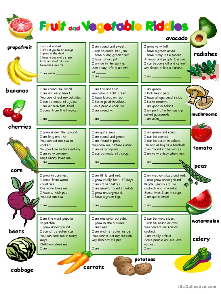 Fruit & Vegetable Riddles + KEY | PDF | Salad | Beetroot