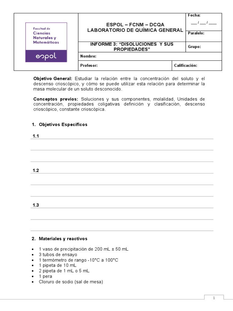 Lab QG P3 Disoluciones y Sus Propiedades v2-2023 | PDF | Concentración | Compuestos químicos