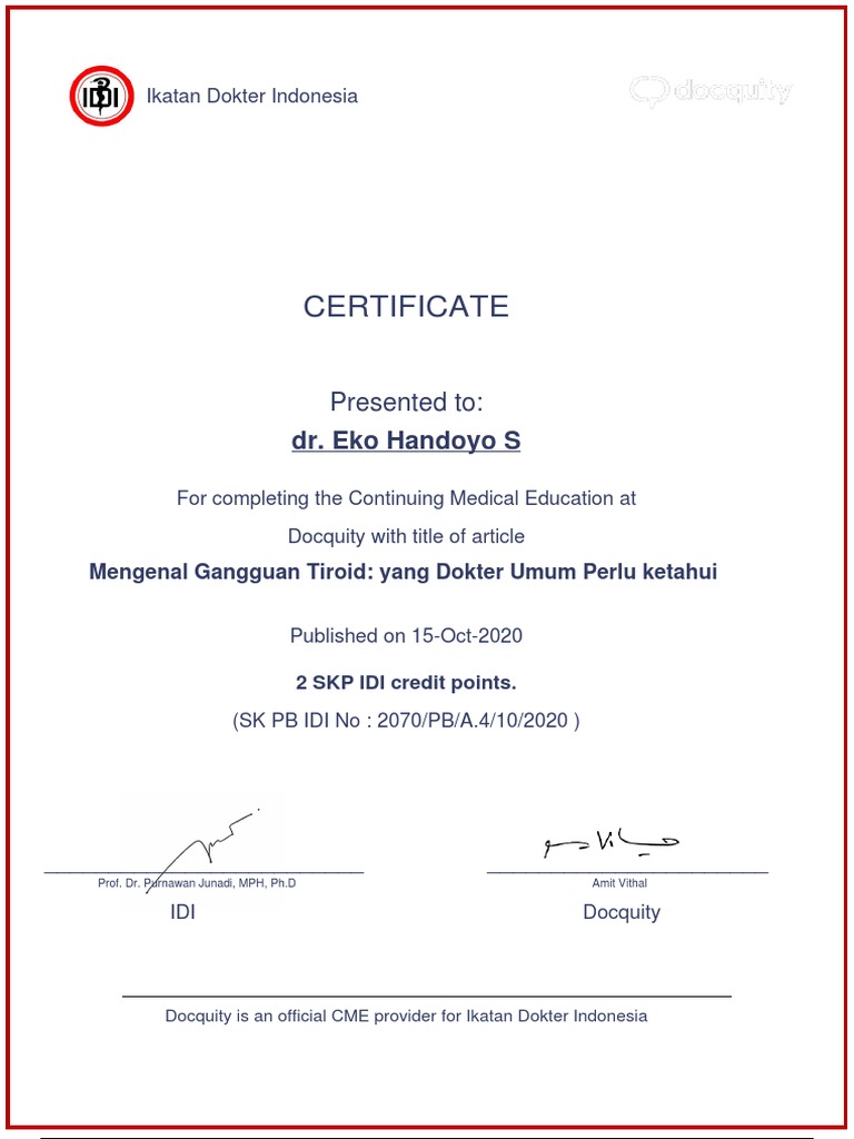 Certificate: Dr. Eko Handoyo S | PDF