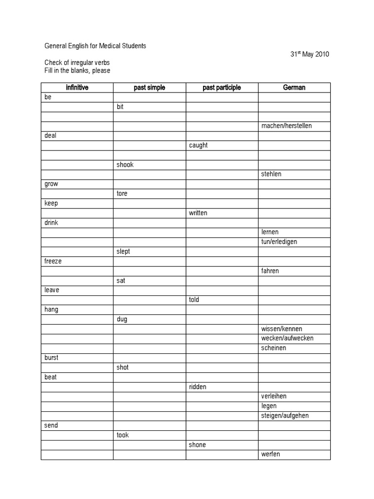 Irregular Verbs for Medical English Students | PDF