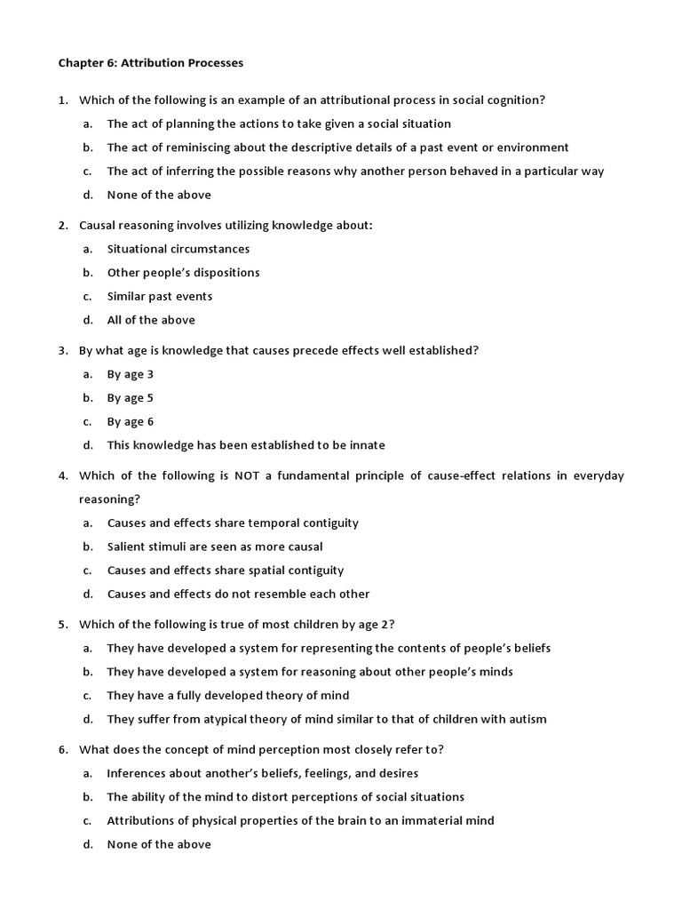 Chapter 6 - Attribution Process | PDF | Causality | Mind