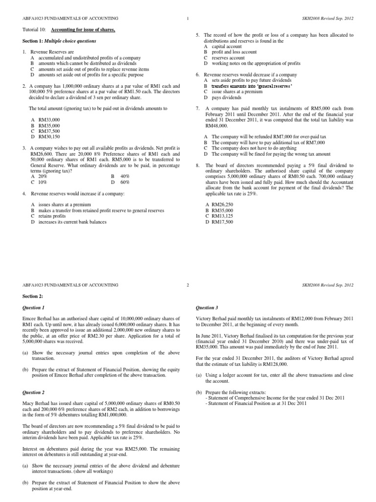 Tutorial 3 Q | PDF | Dividend | Taxes