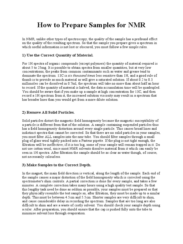 How to Prepare Samples for NMR | PDF | Nuclear Magnetic Resonance ...