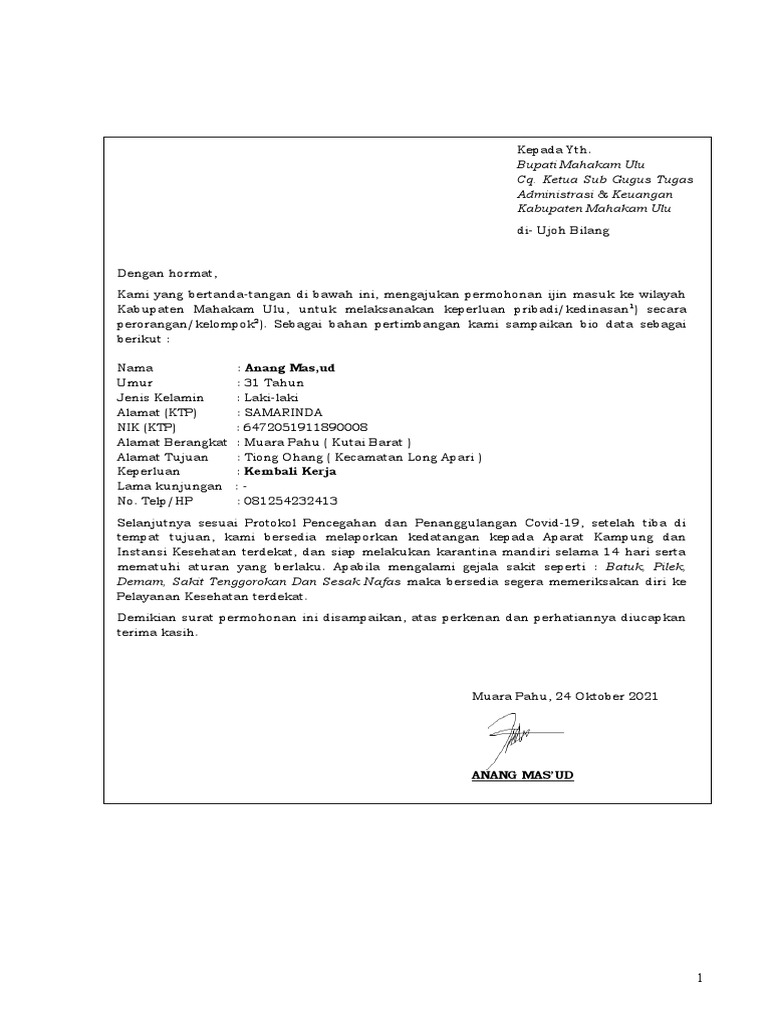 Permohonan Ijin Masuk | PDF