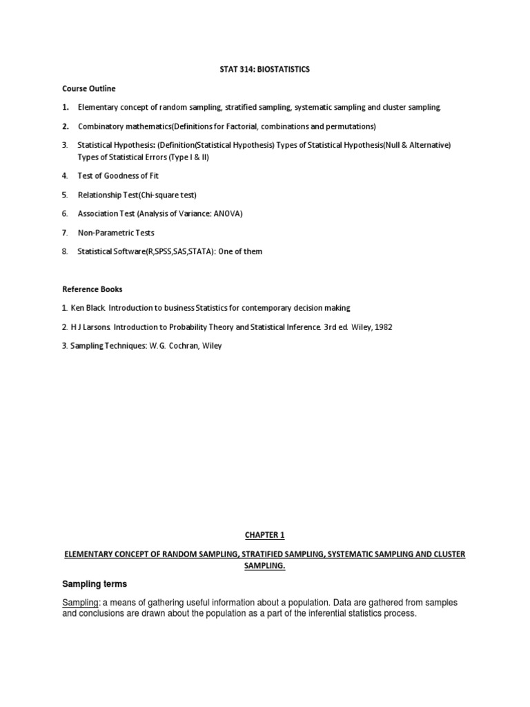 STAT 314: Biostatistics Course Overview | PDF | Statistical Hypothesis ...