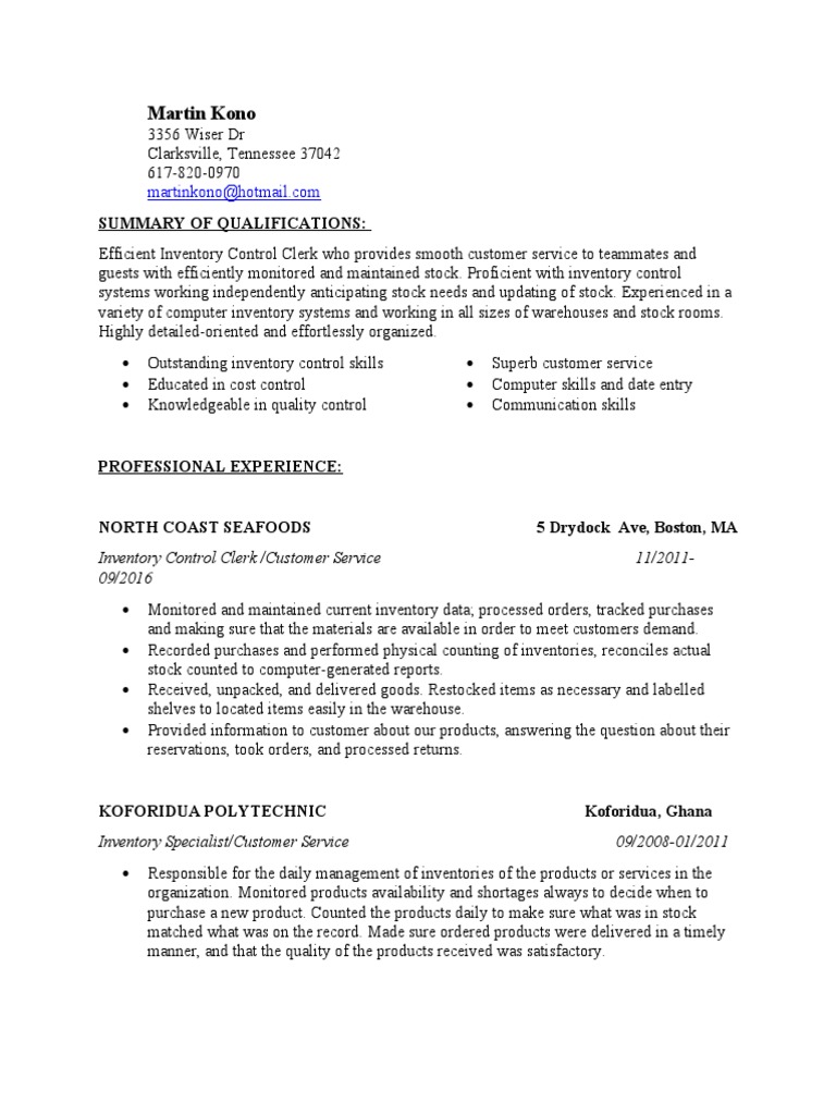 Inventory Control Resume | PDF | Inventory | Supply Chain