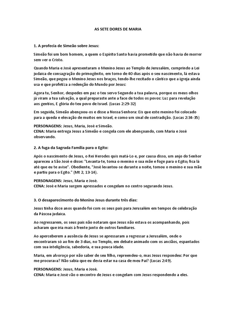 AS SETE DORES DE MARIA | PDF | Jesus | São José