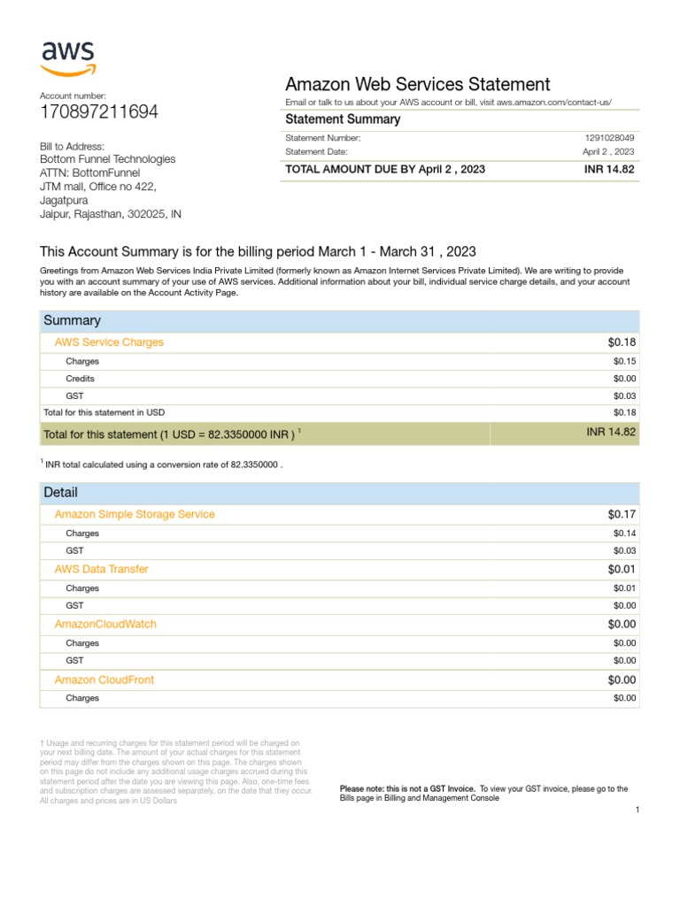 AWS March Month Billing | PDF | Amazon Web Services | Invoice