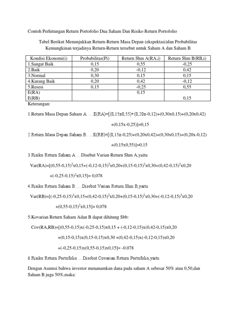 Contoh Perhitungan Return Portofolio Dua Saham | PDF | Metode & Bahan Ajar