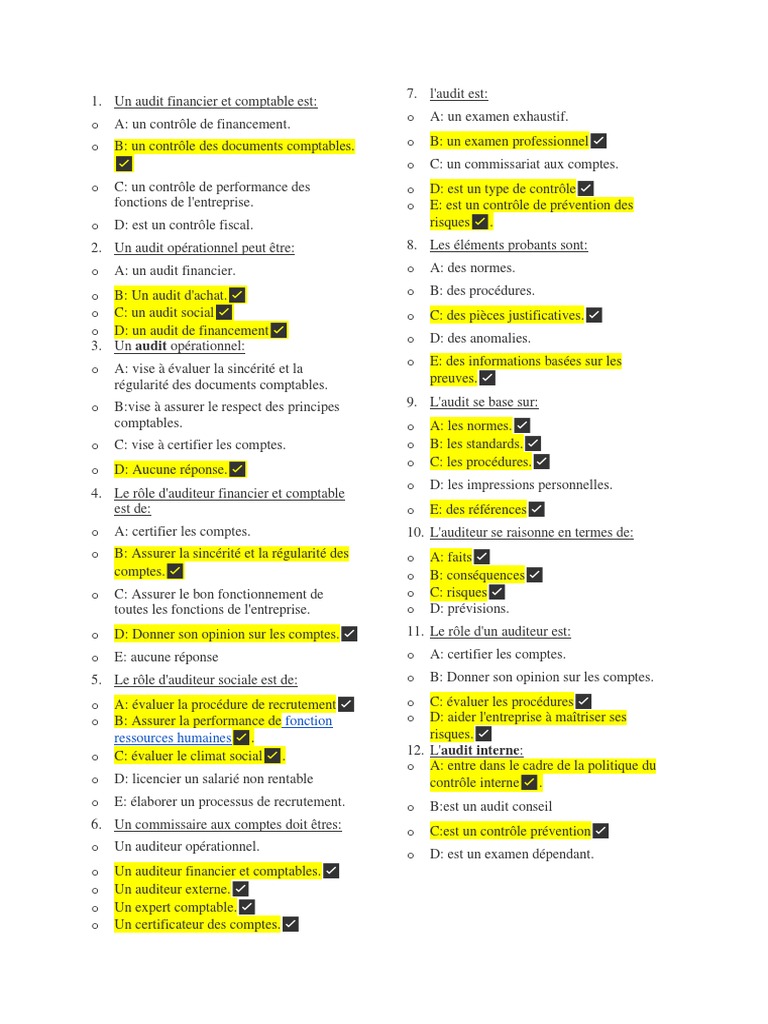 QCM Audit Importans 2 | PDF | Audit | Contrôle interne