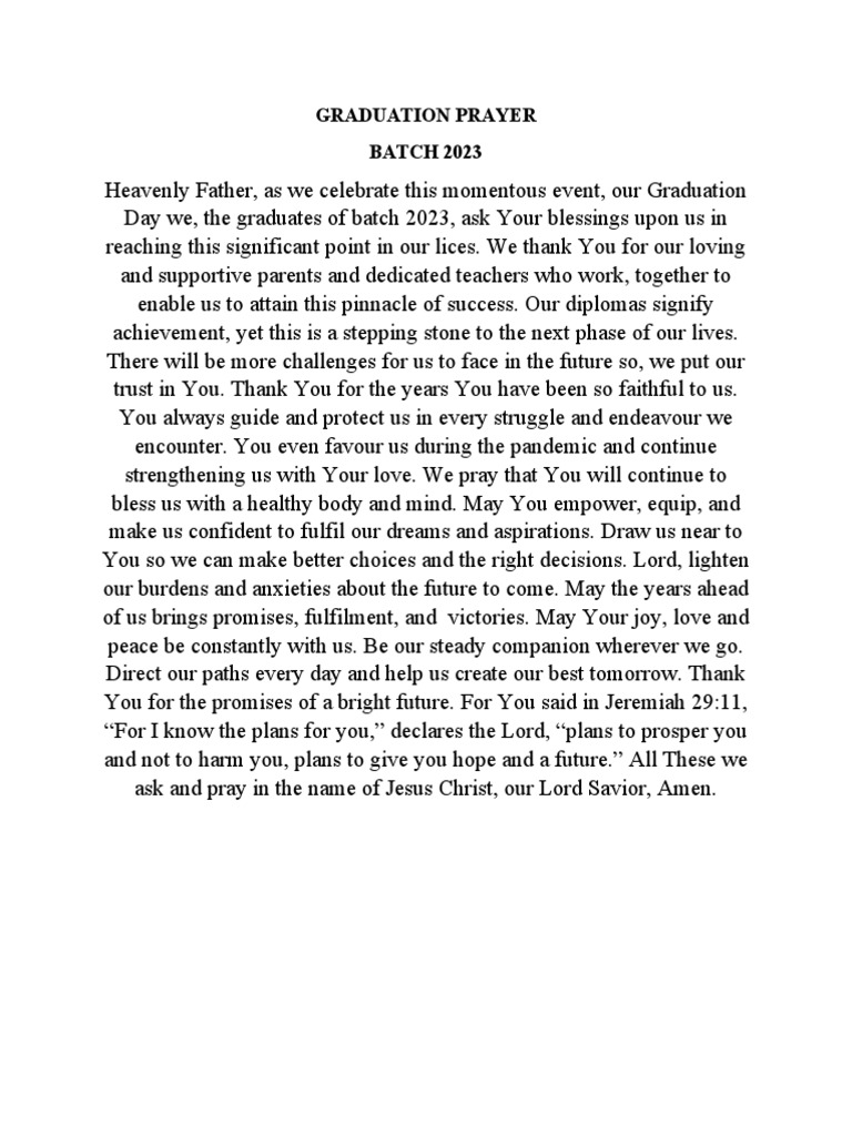 Graduation Prayer | PDF