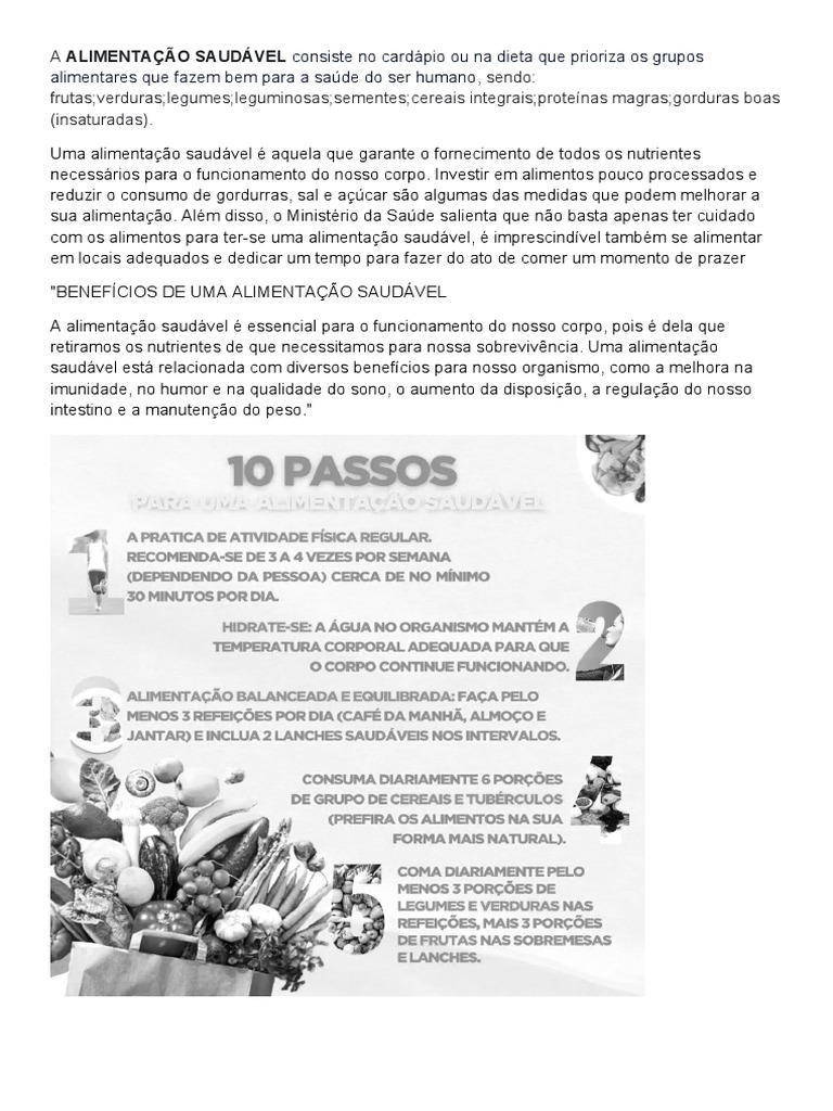 Alimentação Saudável: Benefícios e Práticas | PDF | Alimentos | Nutrientes