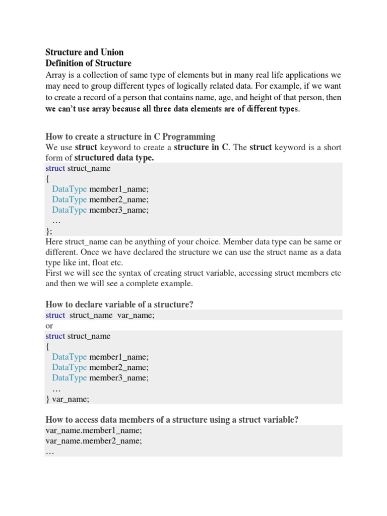 Day16 (Structure and Union) | PDF | Data Type | Software Development