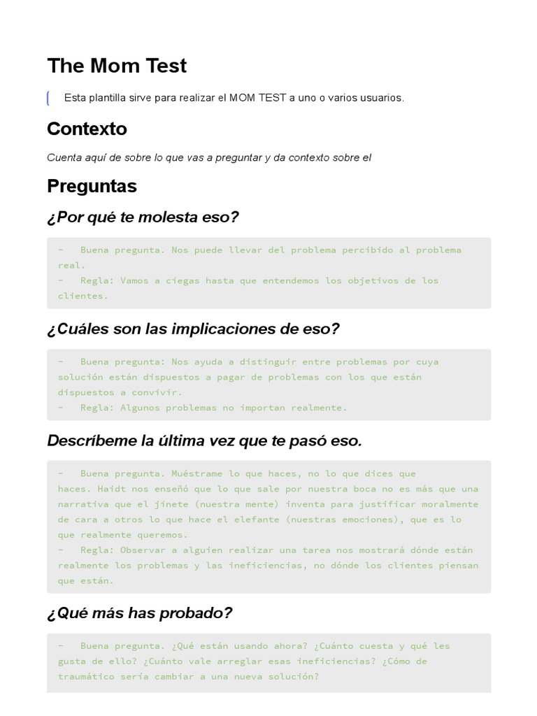 Plantilla para el Mom Test | PDF | Aplicación movil