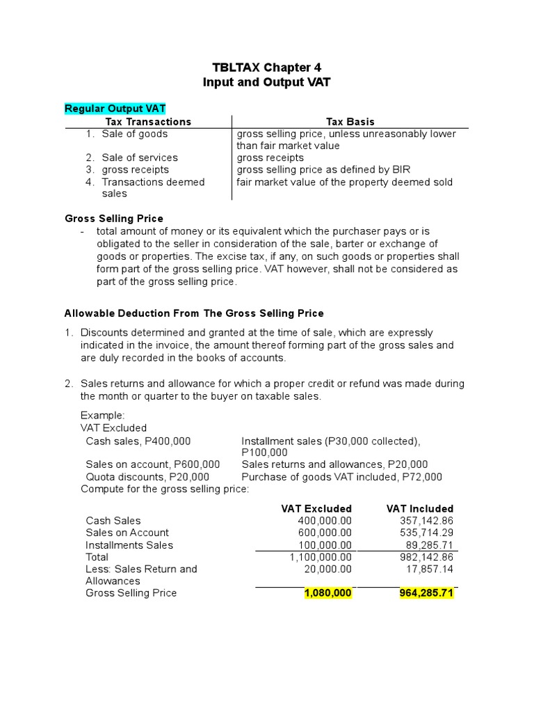 TBLTAX Chapter 4 Input and Output Tax | PDF | Value Added Tax | Invoice