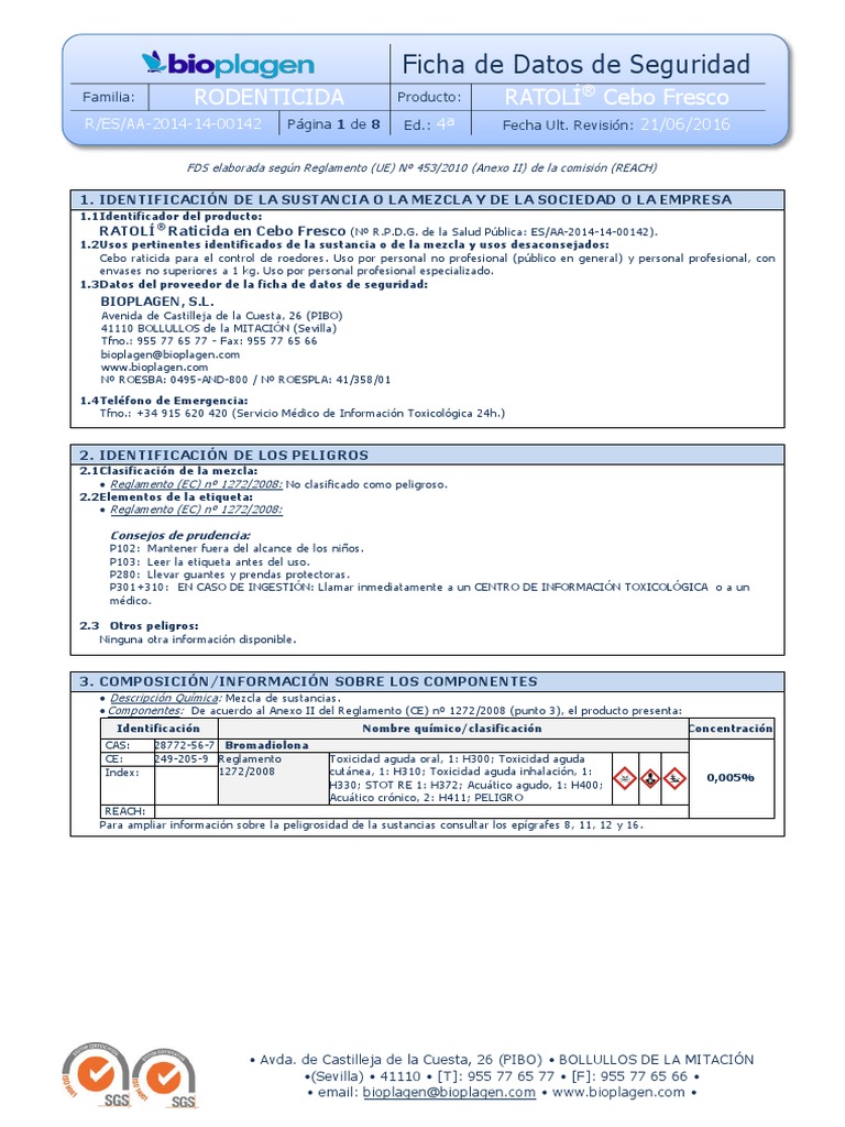 Ratoli Ficha Tecnica MSDS | PDF | Agua | Química