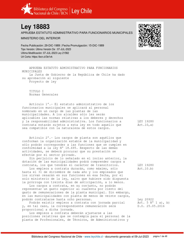 Ley 18883 - 29 Dic 1989 2 | PDF | Alcalde | Apelación