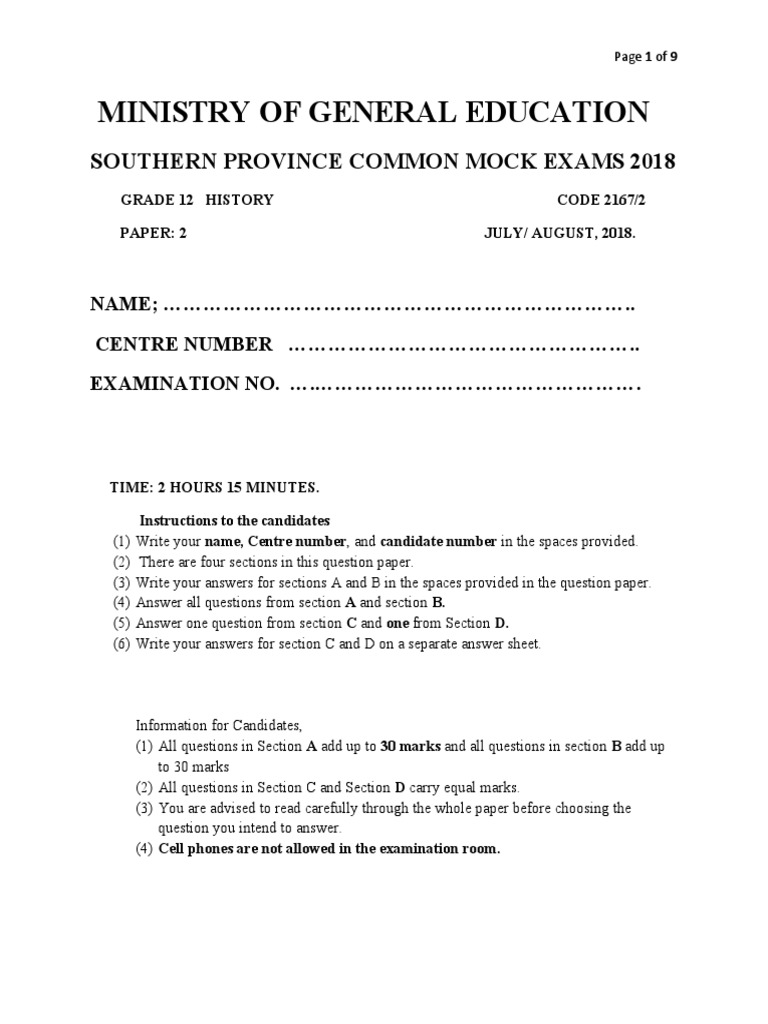 History Mock 2018 Paper Two - European | PDF | Vladimir Lenin | Egypt