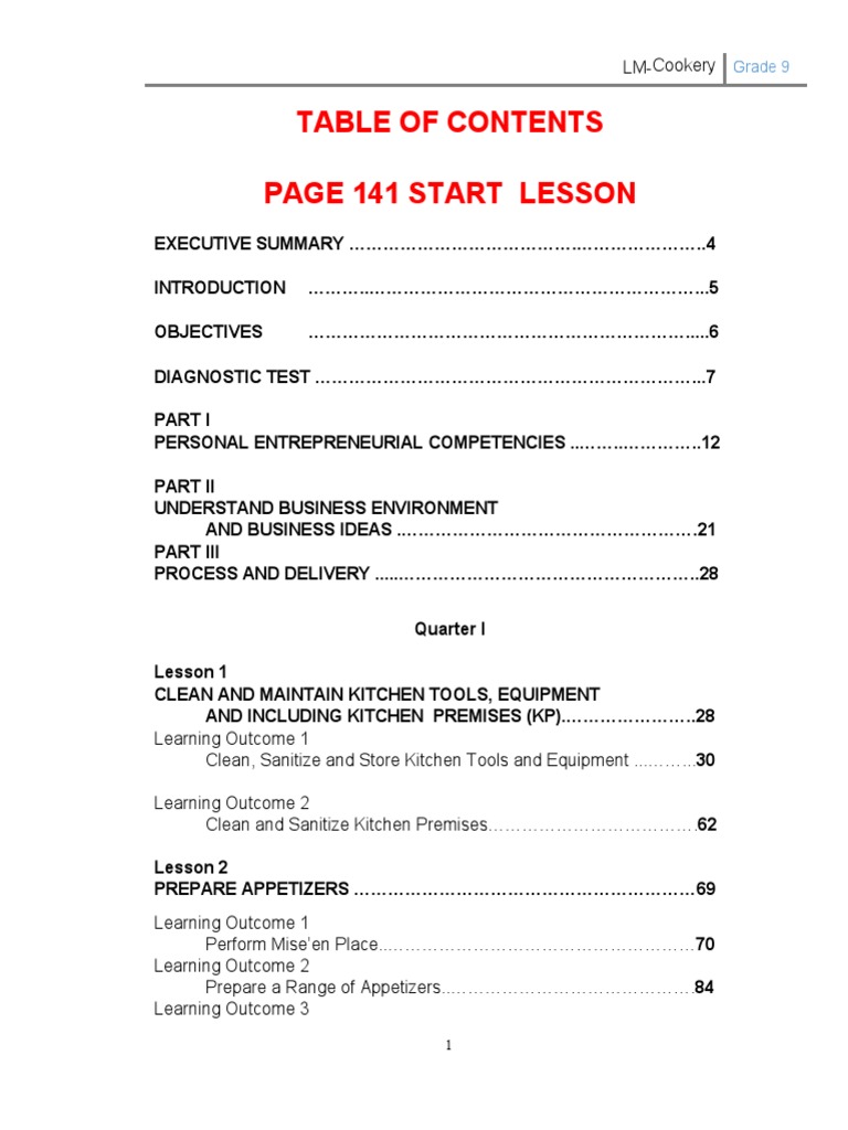 LM Cookery G9 | PDF | Entrepreneurship | Learning