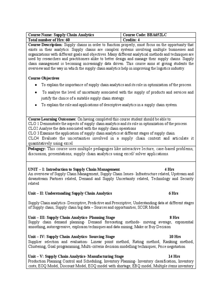 Supply Chain Analytics Syllabus | PDF | Supply Chain | Analytics