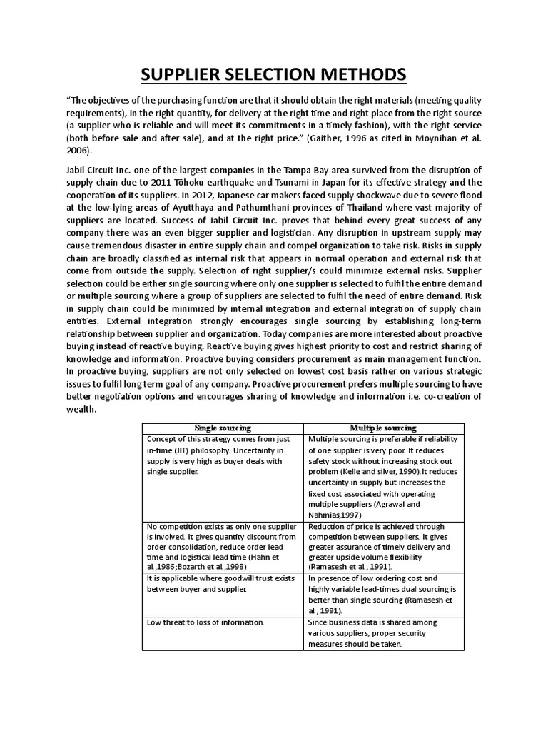 Supplier Selection Process | PDF | Procurement | Supply Chain