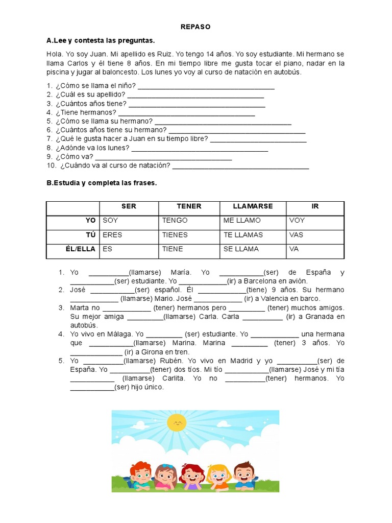 Learn Spanish Verbs Ser Tener Llamarse - Free Word Template