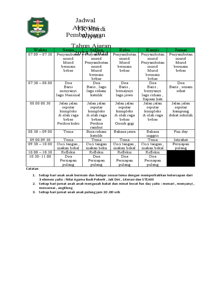 Jadwal Aktivitas Pembelajaran | PDF