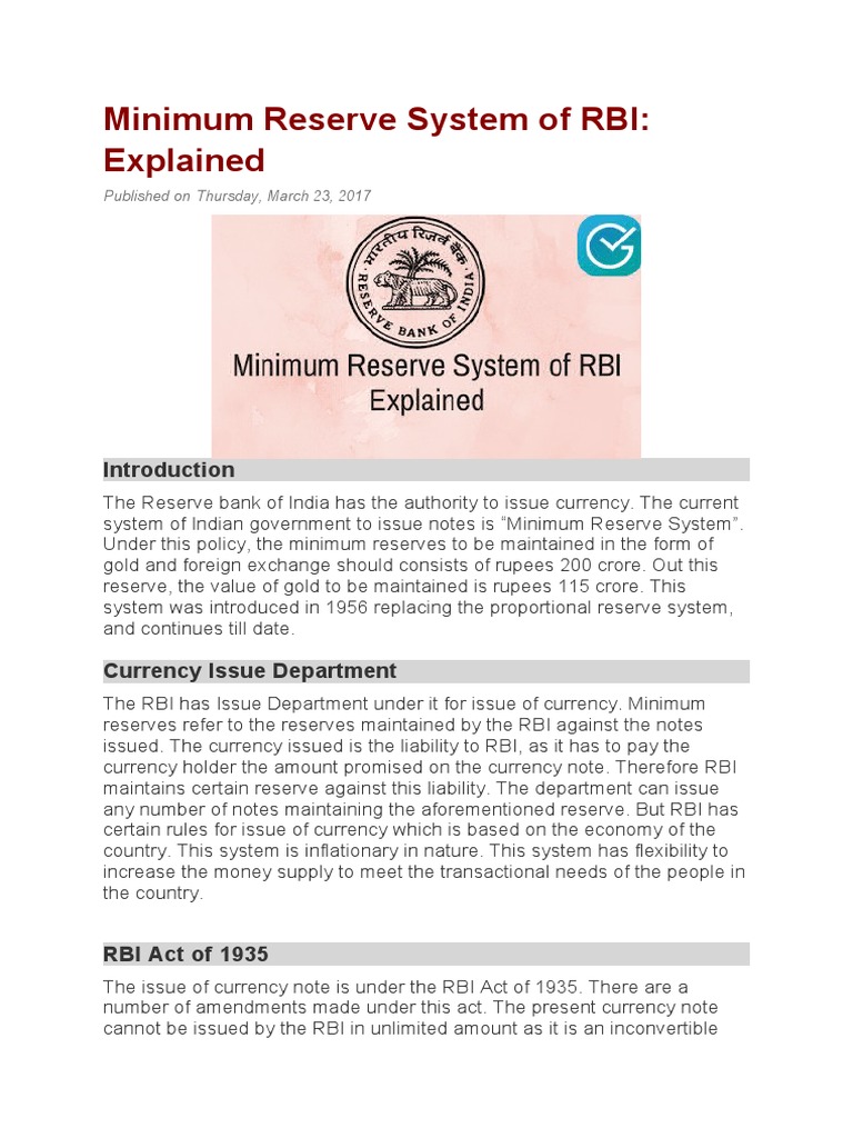 5. Minimum Reserve System of RBI | PDF | Reserve Bank Of India | Money