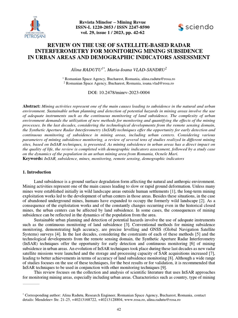 Review On The Use Of Satellite Based Radar Interferometry For Monitoring Mining Subsidence In