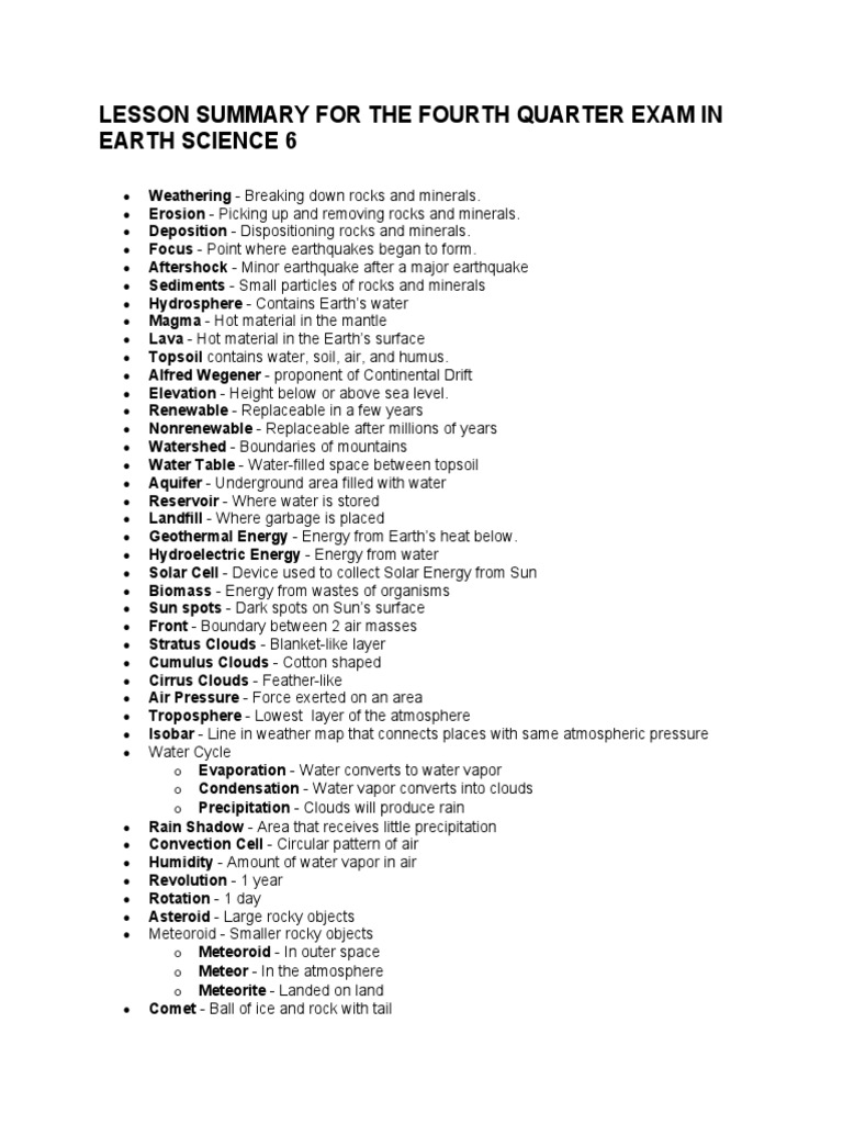 Earth Science 6 Exam Study Guide | PDF | Earth | Atmosphere Of Earth