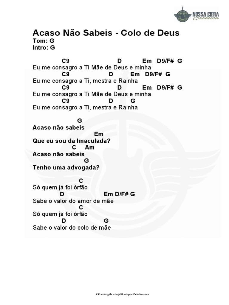 Acaso não sabeis_Nossa Cifra Católica | PDF