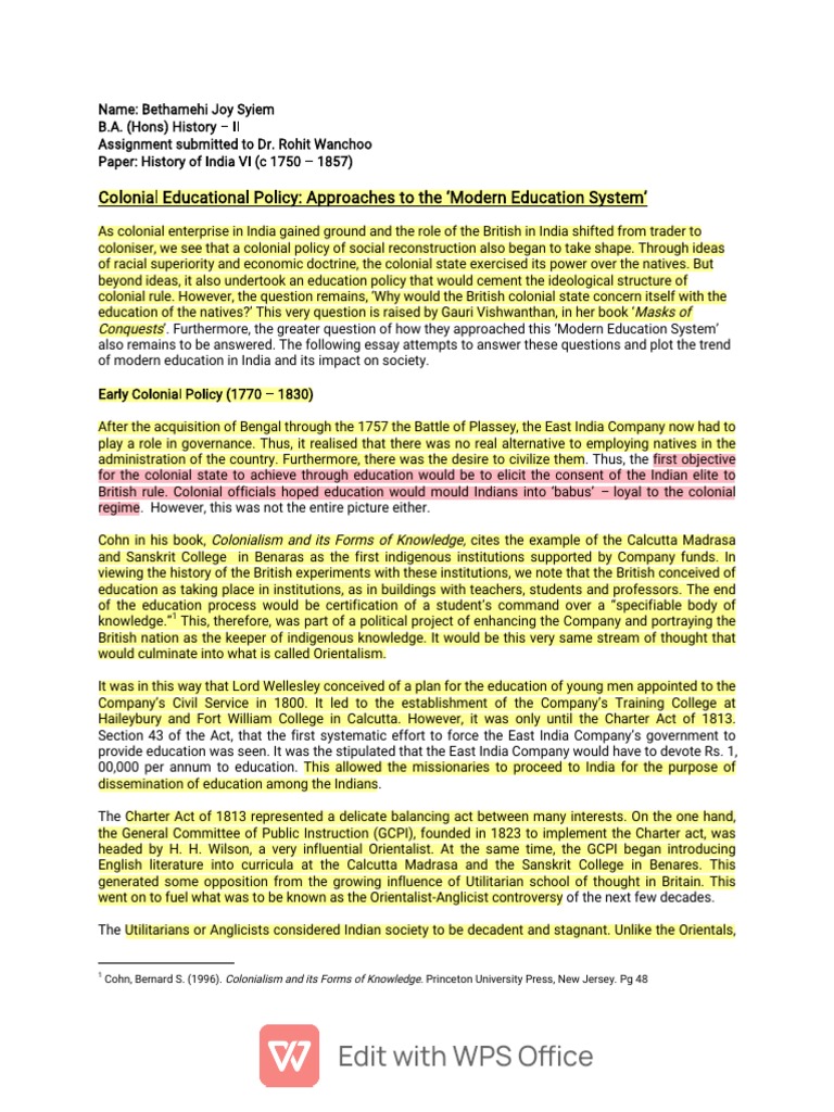 Colonial Educational Policy - Approaches To Modern Education | Download Free PDF | Colonialism