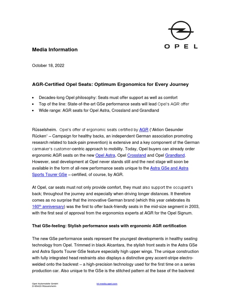 AGR-Certified Opel Seats_Optimum Ergonomics for Every Journey | PDF ...
