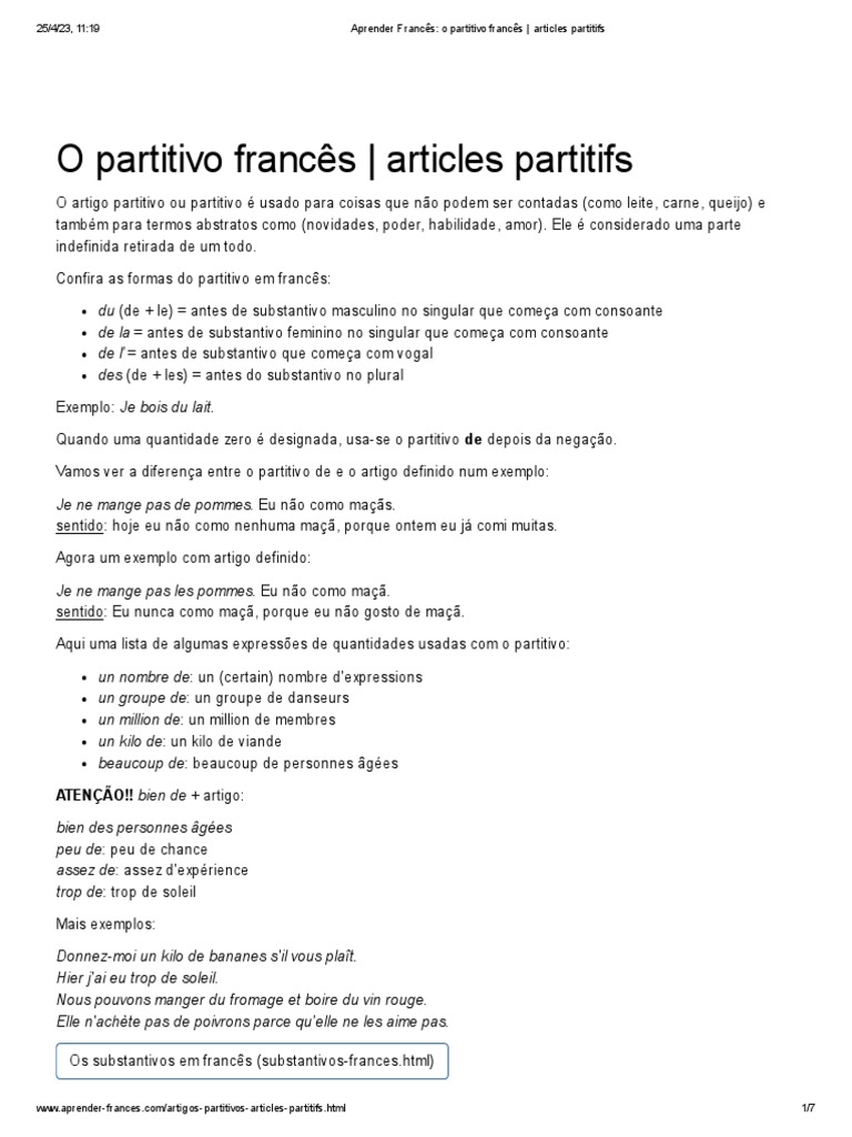 17. O Partitivo Francês - Articles Partitifs Autor Aprender Francês | PDF