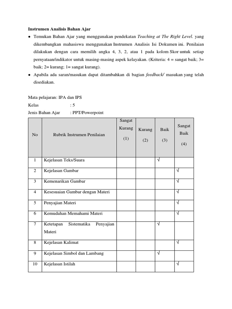 Instrumen Analisis Bahan Ajar | PDF